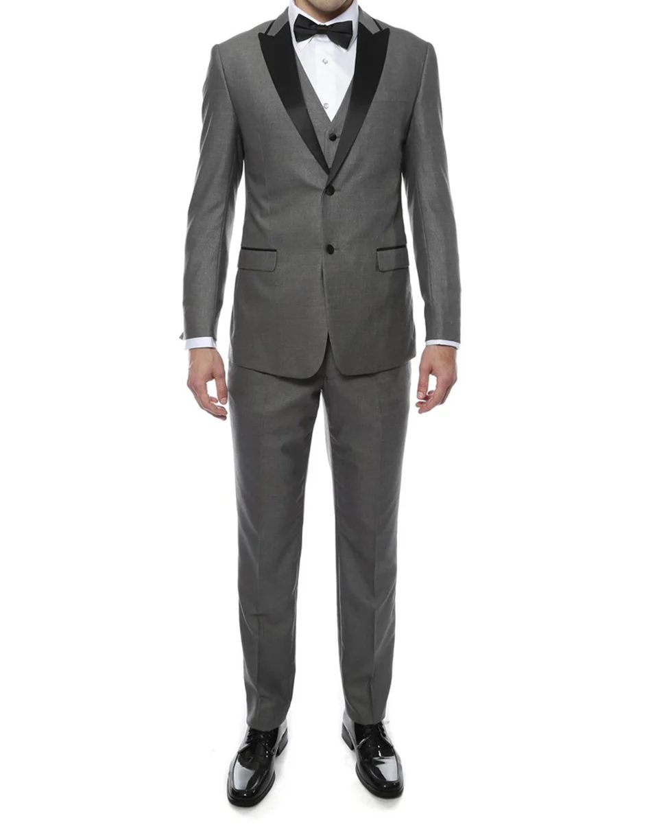Gray Prom Suit - Grey Vested Peak Tuxedo — USA Men's Outlet