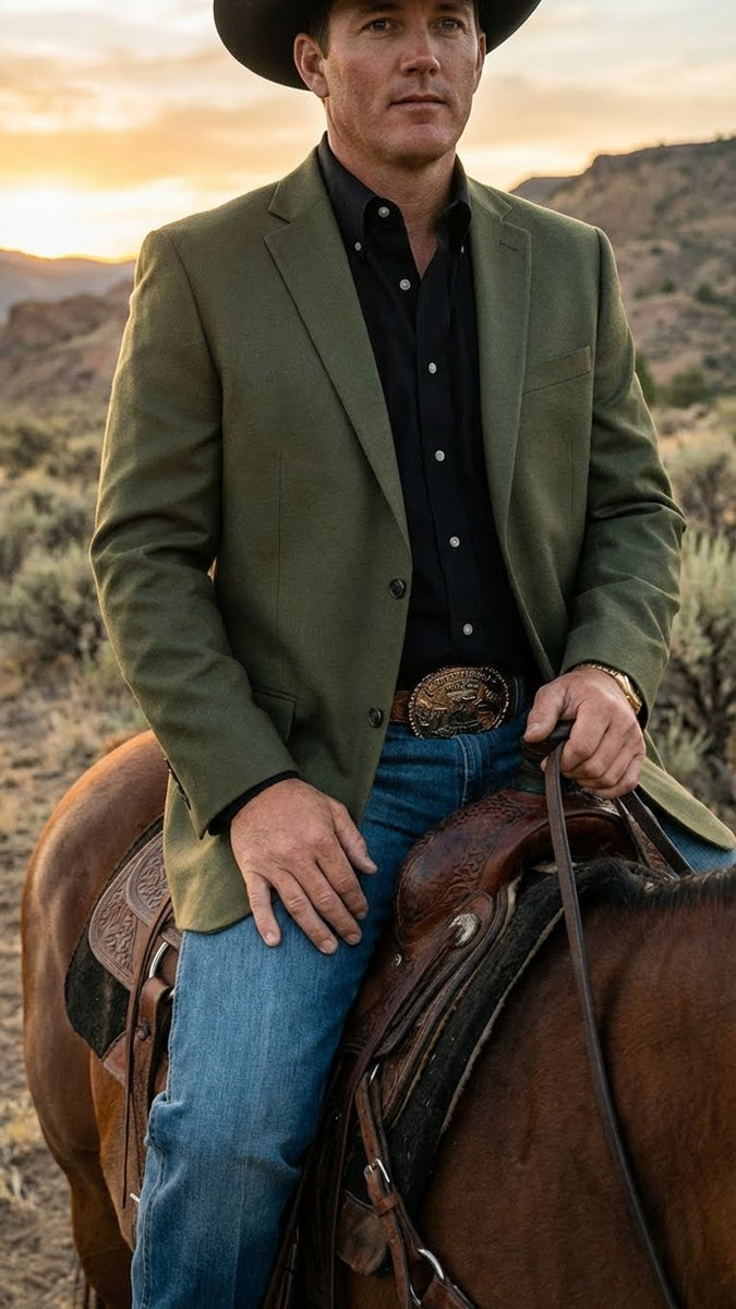 Men’s Olive Green Western Blazer Jacket, Classic Cowboy Style Sport Co ...
