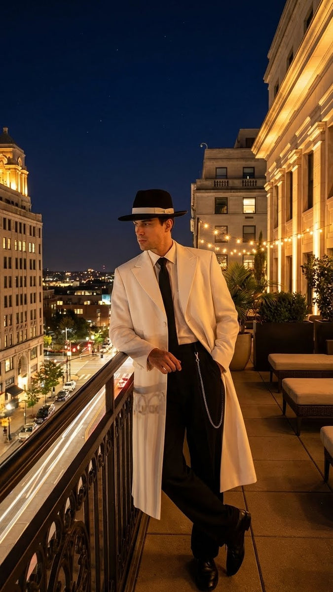 Men’s White Long Zoot Style Suit | Vintage Gangster Mafia Formal Coat ...