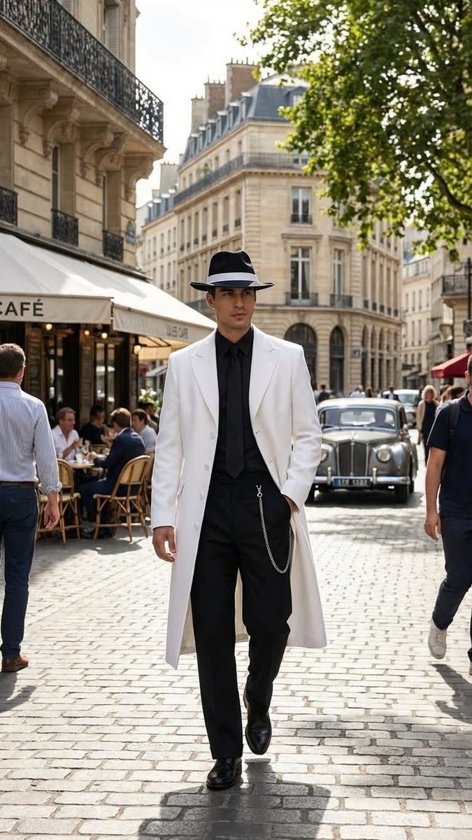 Men’s White Long Zoot Style Suit | Vintage Gangster Mafia Formal Coat ...
