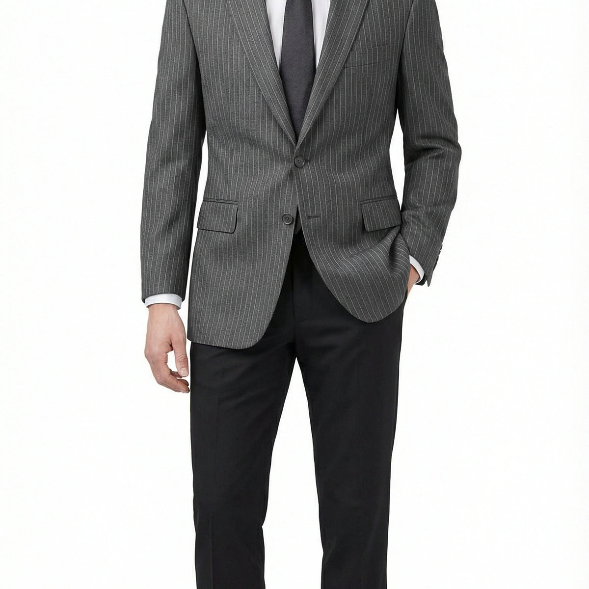 Men’s Charcoal Grey Pinstripe Blazer – Classic Tailored Formal Jacket ...