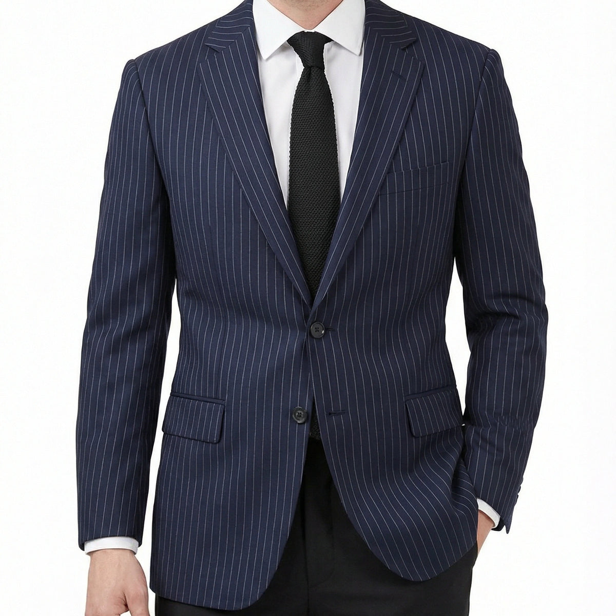 Men’s Navy Blue Pinstripe Blazer – Classic Tailored Formal Jacket for ...