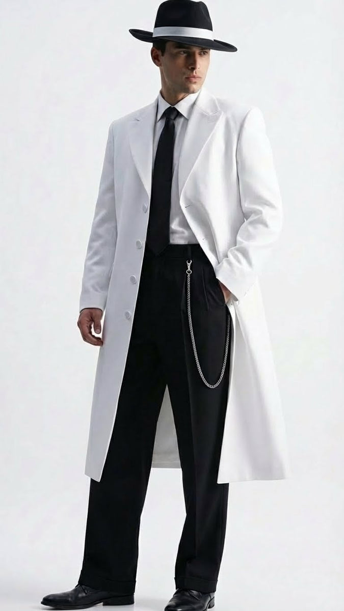 Men’s White Long Zoot Style Suit | Vintage Gangster Mafia Formal Coat ...