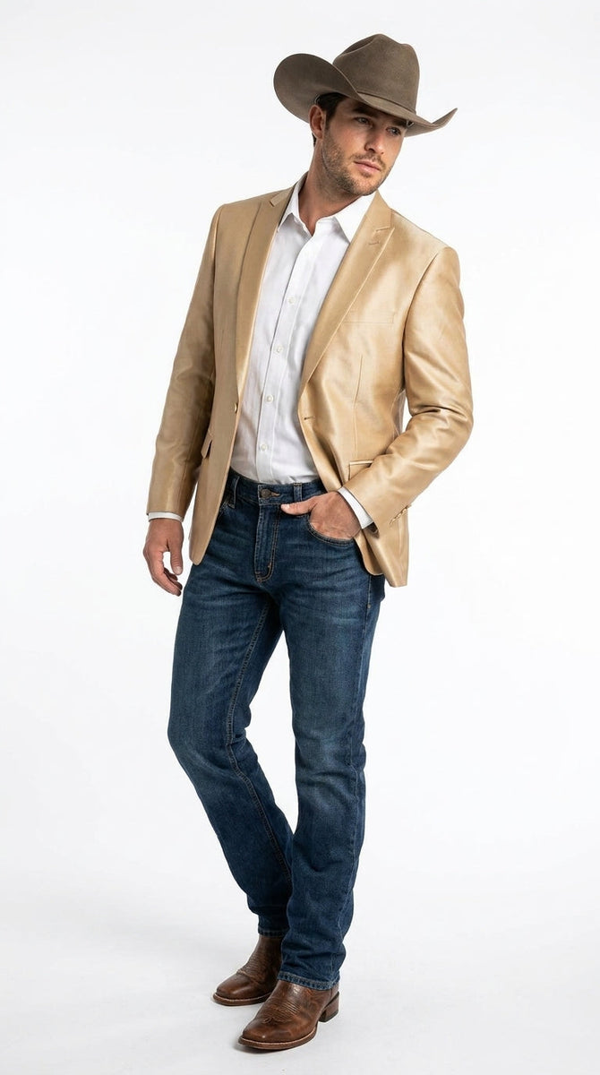Men’s Champagne Gold Western Blazer, Formal Cowboy Wedding Ranch Sport ...