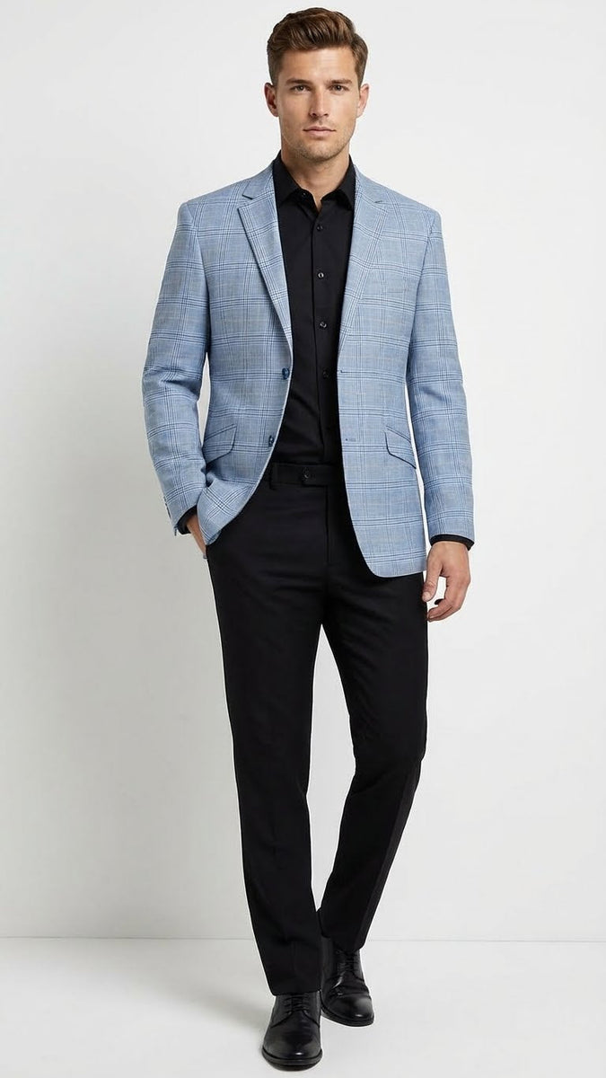 Men’s Big and Tall Light Blue Checkered Blazer and Sport Coat – Sky po ...