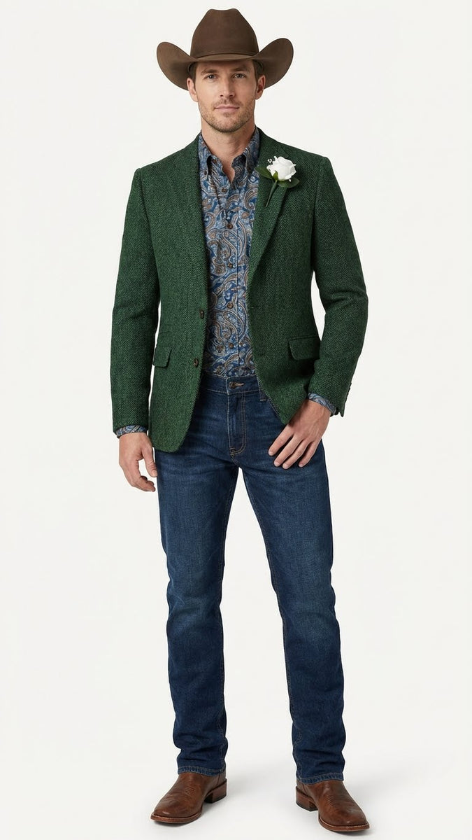 Men’s Green Western Blazer Jacket – Classic Cowboy Style Sport Coat fo ...