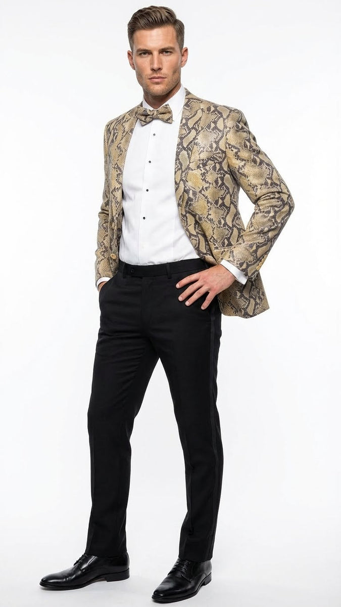 Men’s Beige and Black Snakeskin Print Blazer – Alligator Crocodile ...