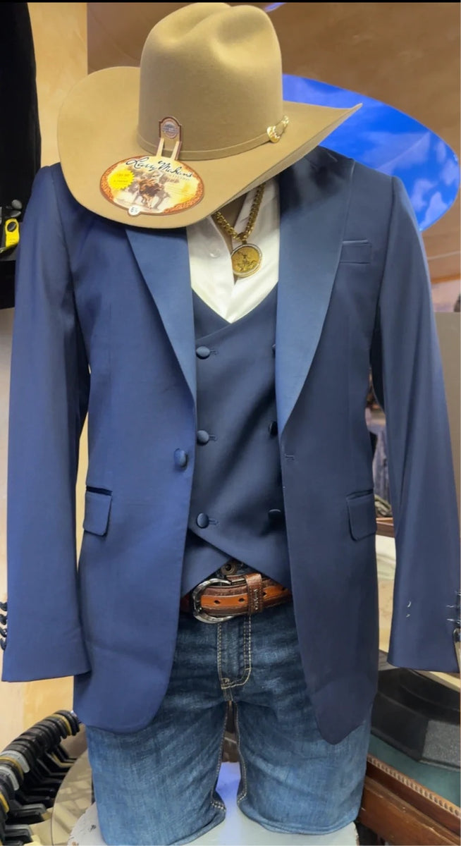 Mens Western Navy 3-Piece Suit – Cowboy Tuxedo and Blazer Formal Set ...
