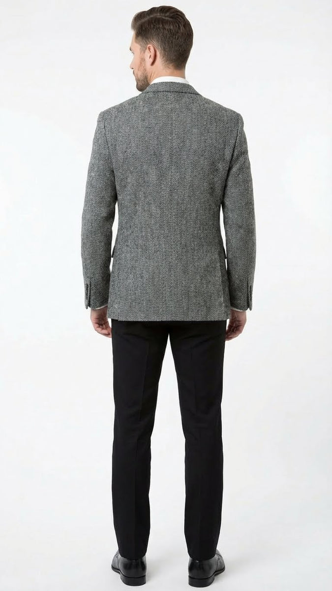 Men’s Grey Harris Tweed Blazer Jacket, Classic Herringbone Wool Sport ...