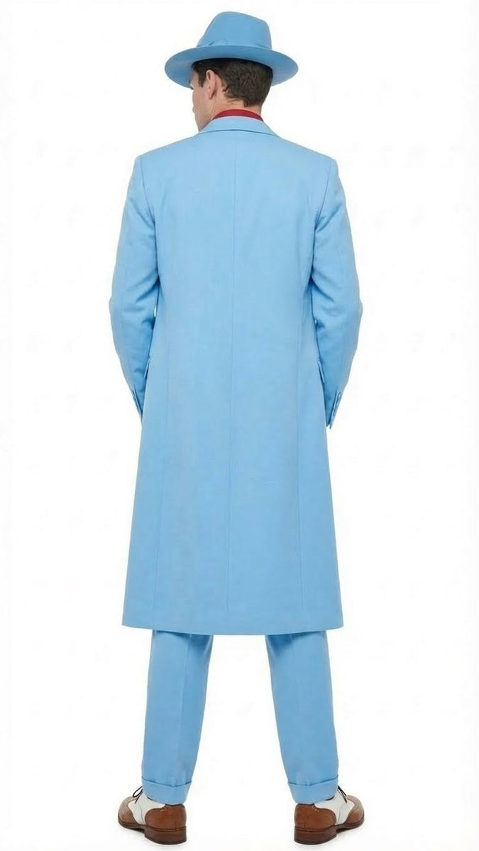 Men’s Light Blue 1920s Zoot Suit – Long Mafia Gangster Three-Piece Vin ...