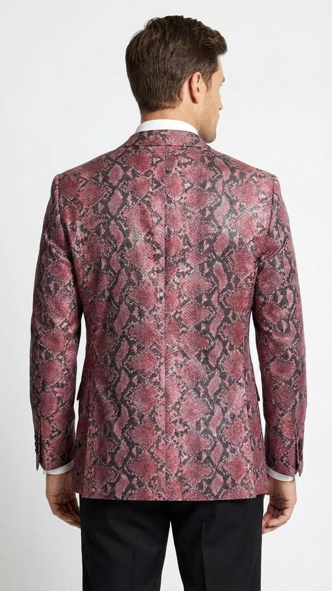 Men’s Burgundy and Black Snakeskin Print Blazer – Alligator Crocodile ...