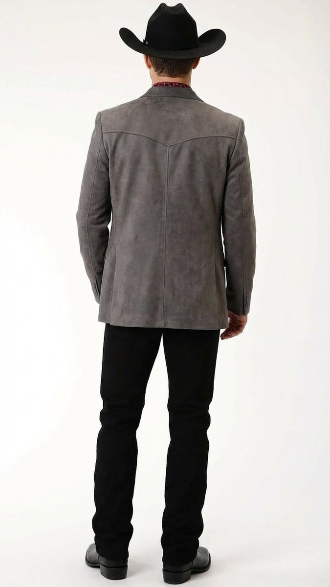 Men’s Charcoal Gray Western Faux Suede Blazer – Double Button Cowboy J ...