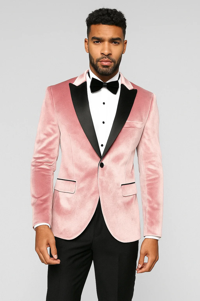 Men’s Premium Blush Pink Velvet Evening Blazer – Slim Fit Formal Prom ...
