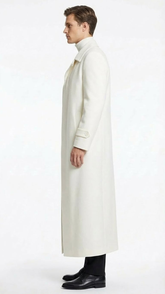 Mens Off-White Long Trench Coat – Overcoat with Classic Clean Design D ...