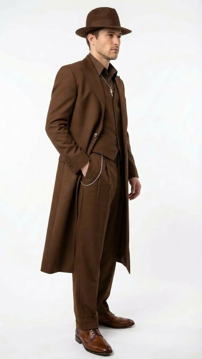 Men’s Brown 1920s Zoot Suit – Long Gangster Mafia Suit Vintage Three-P ...