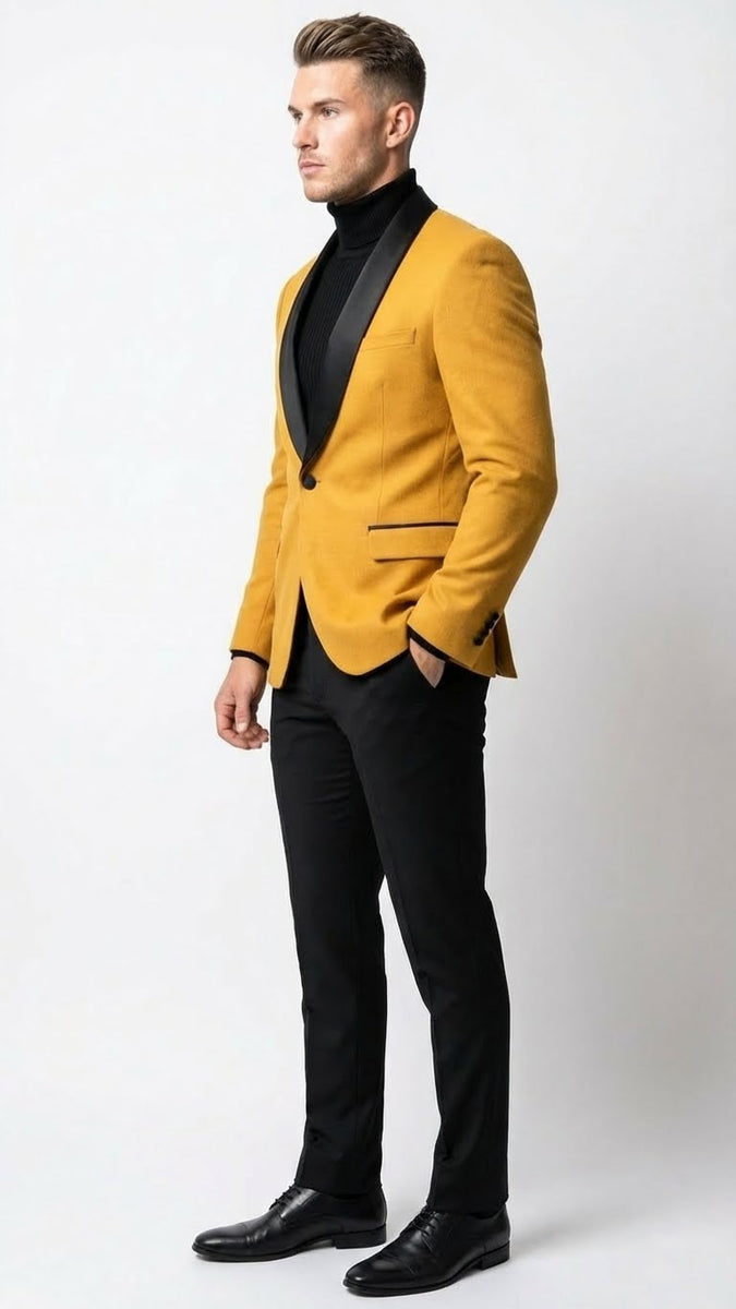 Men's Gold Shawl Lapel Blazer Tuxedo Dinner Jacket – Luxury Formal Bla ...