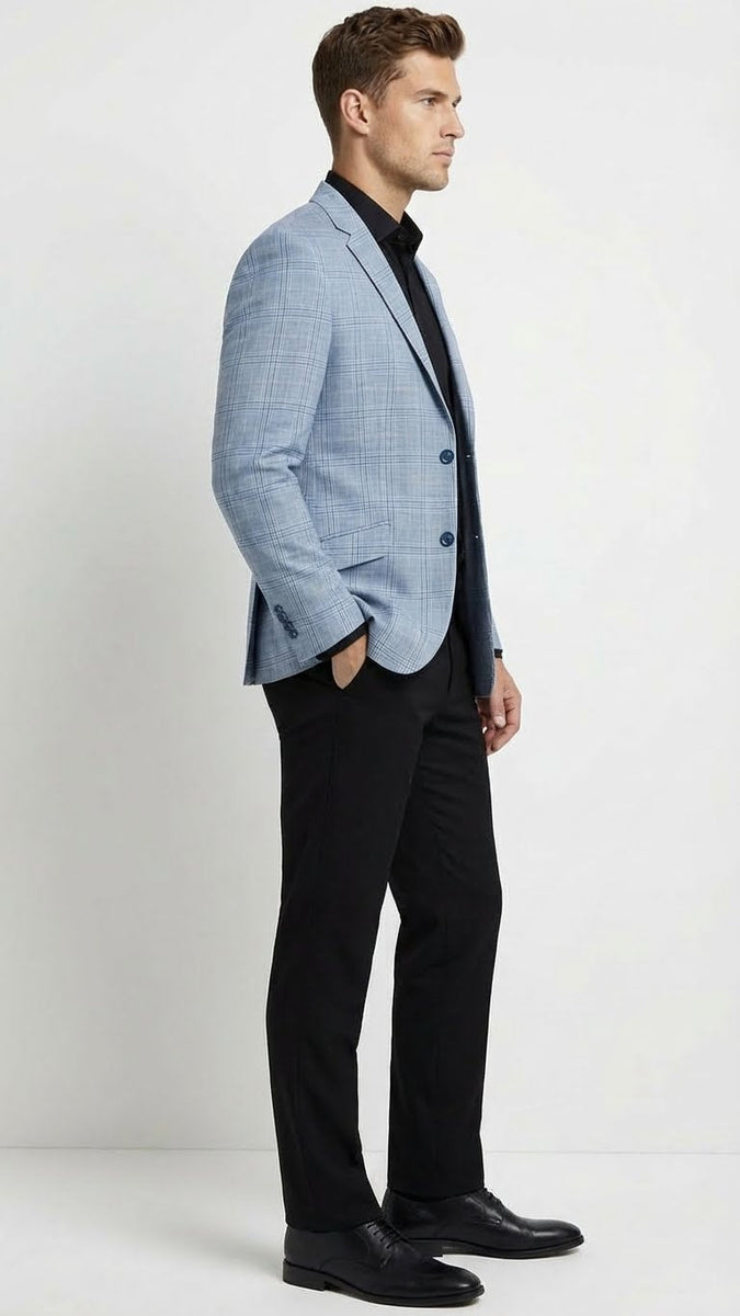 Men’s Big and Tall Light Blue Checkered Blazer and Sport Coat – Sky po ...