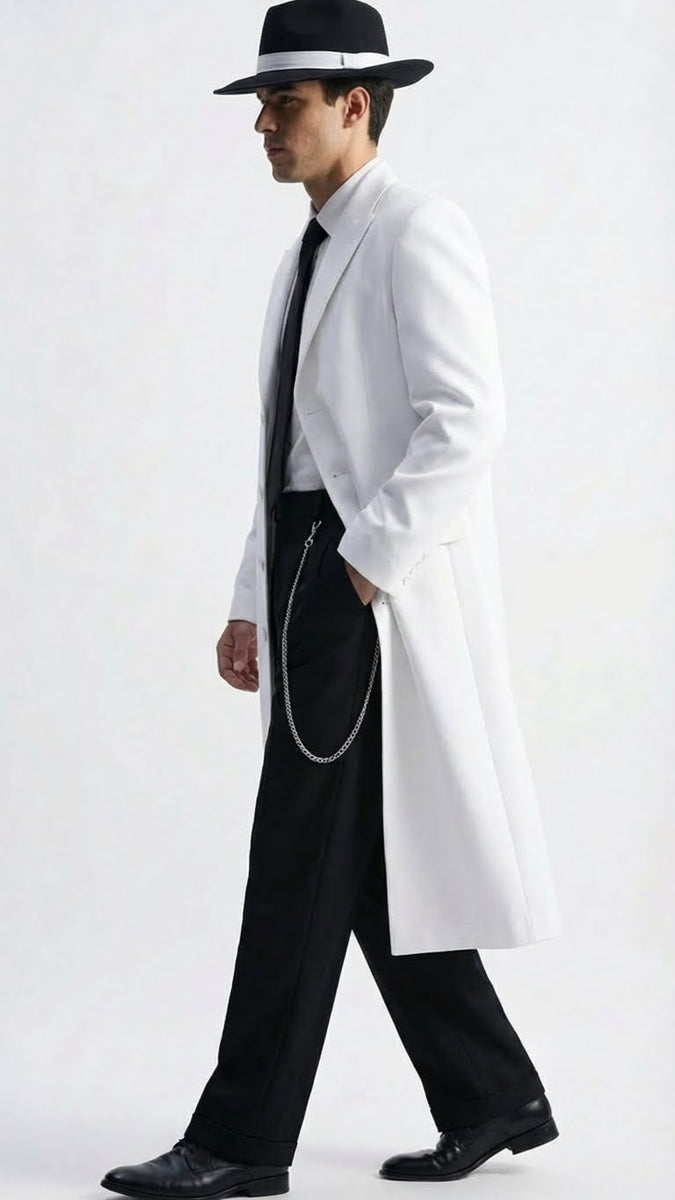 Men’s White Long Zoot Style Suit | Vintage Gangster Mafia Formal Coat ...
