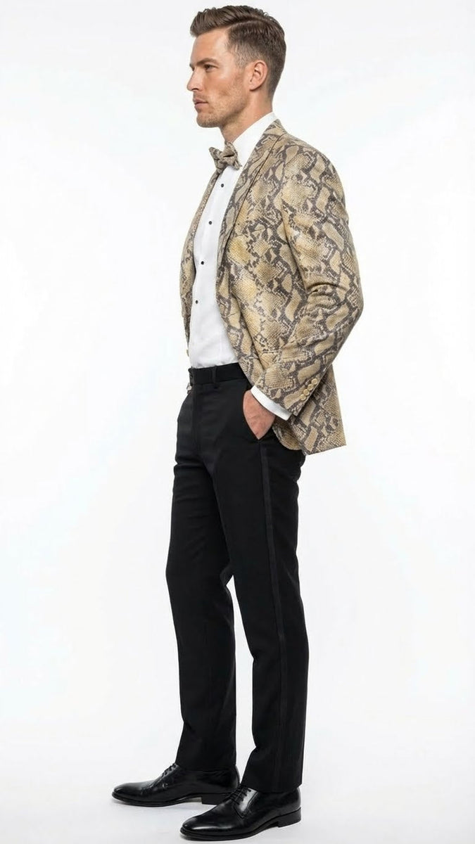 Men’s Beige and Black Snakeskin Print Blazer – Alligator Crocodile ...