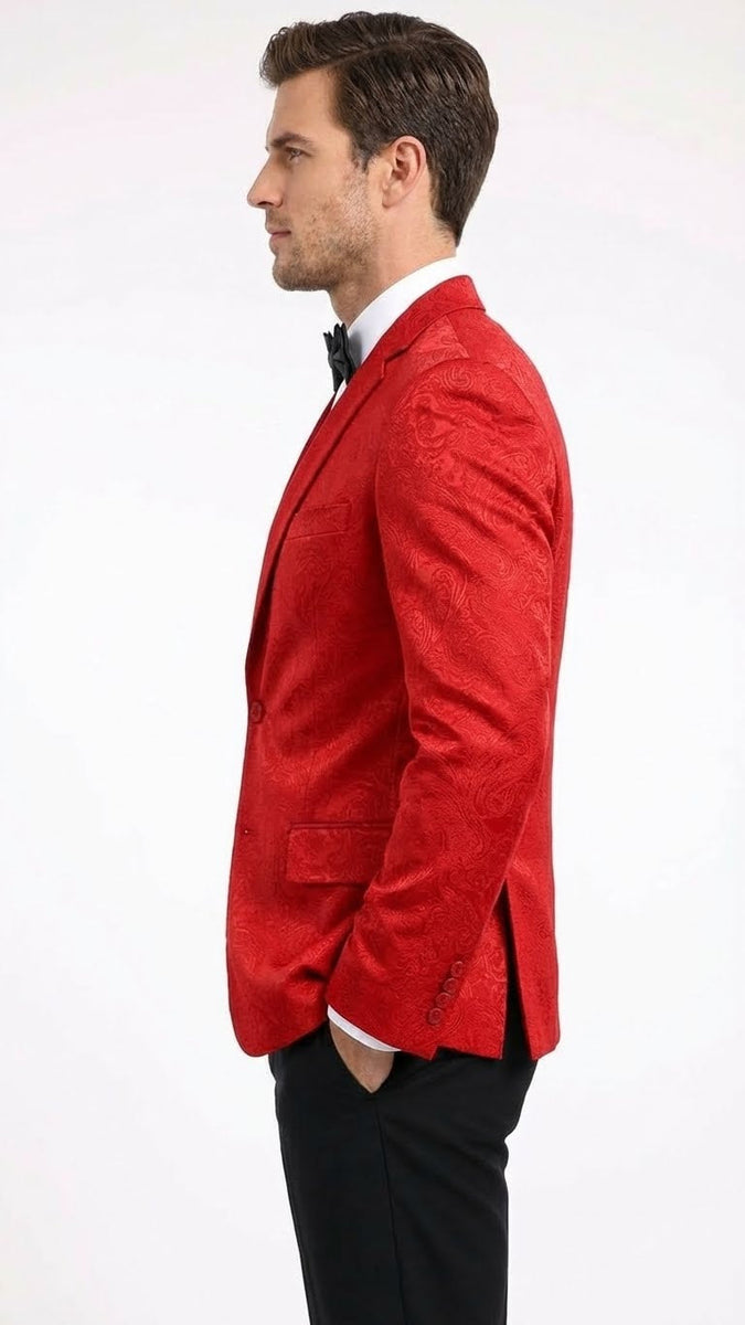 Men’s Red Paisley Velvet Blazer - Christmas new year Sport Coat Jacket ...
