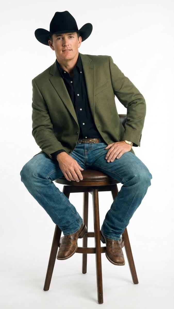 Men’s Olive Green Western Blazer Jacket, Classic Cowboy Style Sport Co ...