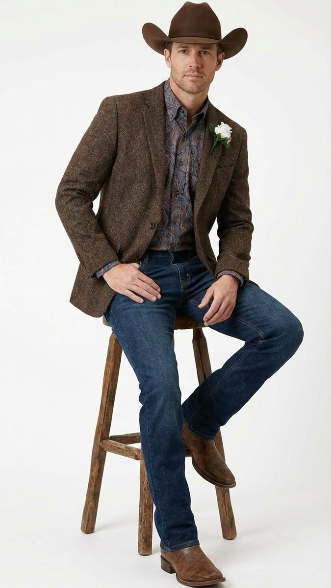 Men’s Brown Western Tweed Herringbone Blazer Jacket – Classic Cowboy S ...