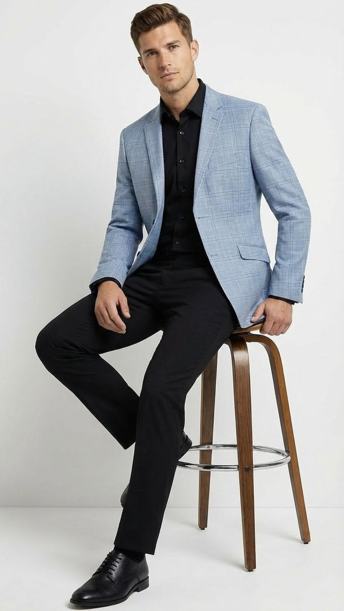 Men’s Big and Tall Light Blue Checkered Blazer and Sport Coat – Sky po ...