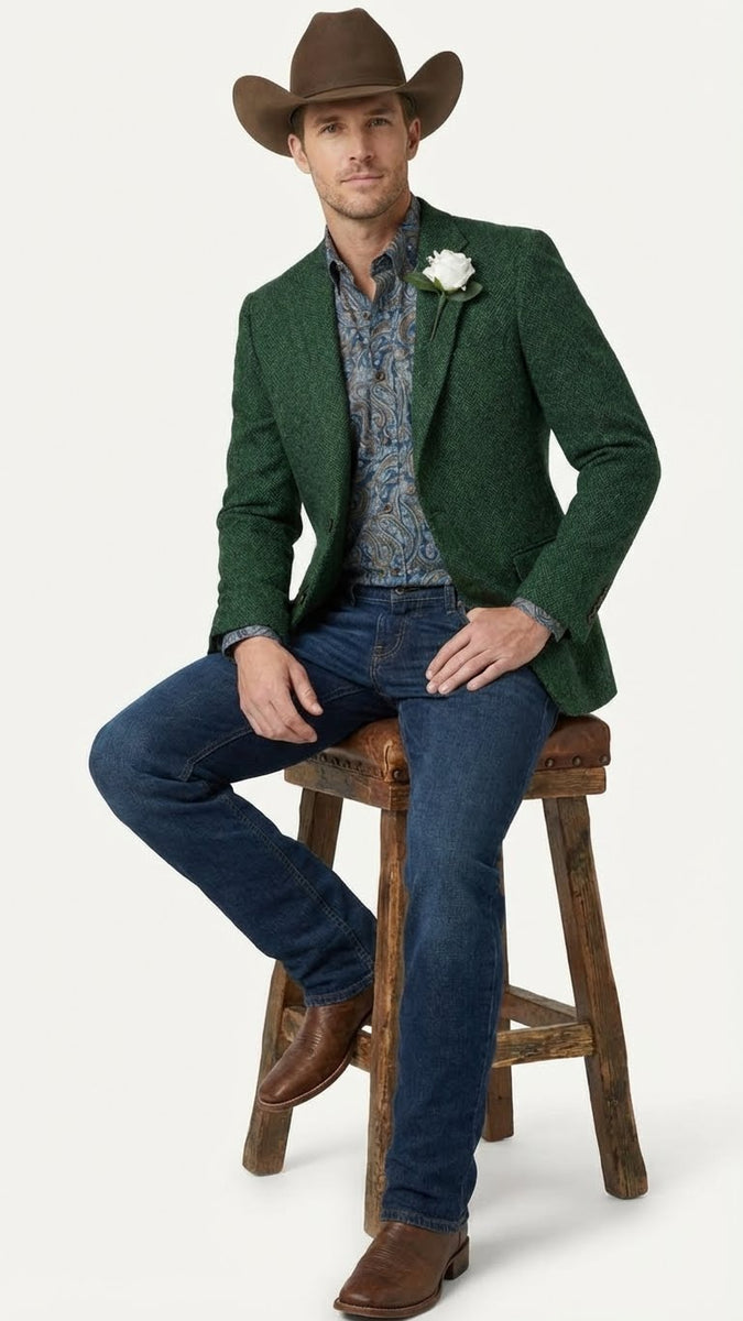 Men’s Green Western Blazer Jacket – Classic Cowboy Style Sport Coat fo ...