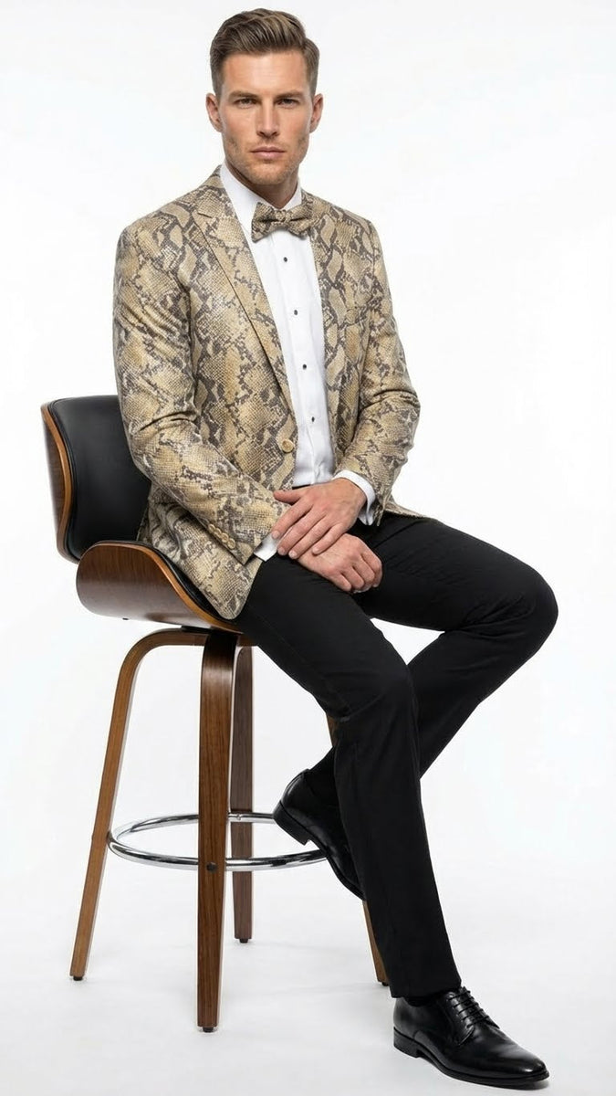 Men’s Beige and Black Snakeskin Print Blazer – Alligator Crocodile ...