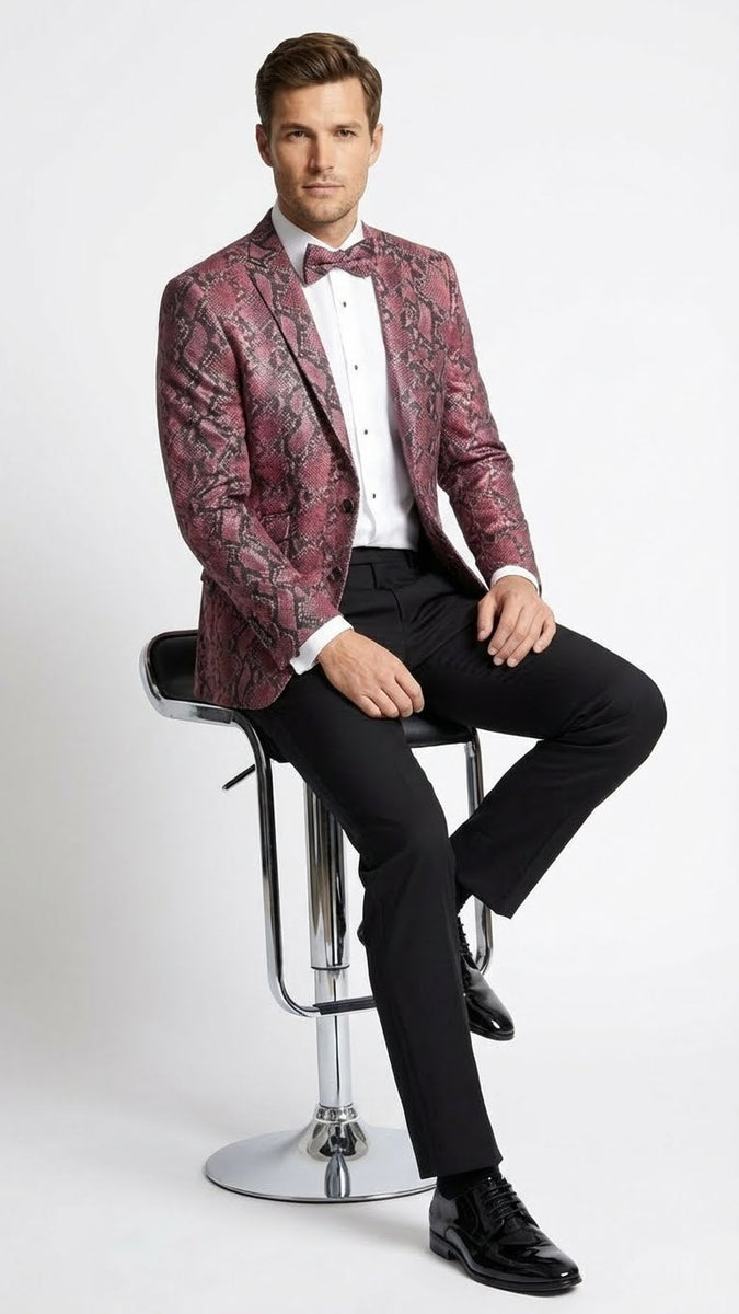 Men’s Burgundy and Black Snakeskin Print Blazer – Alligator Crocodile ...