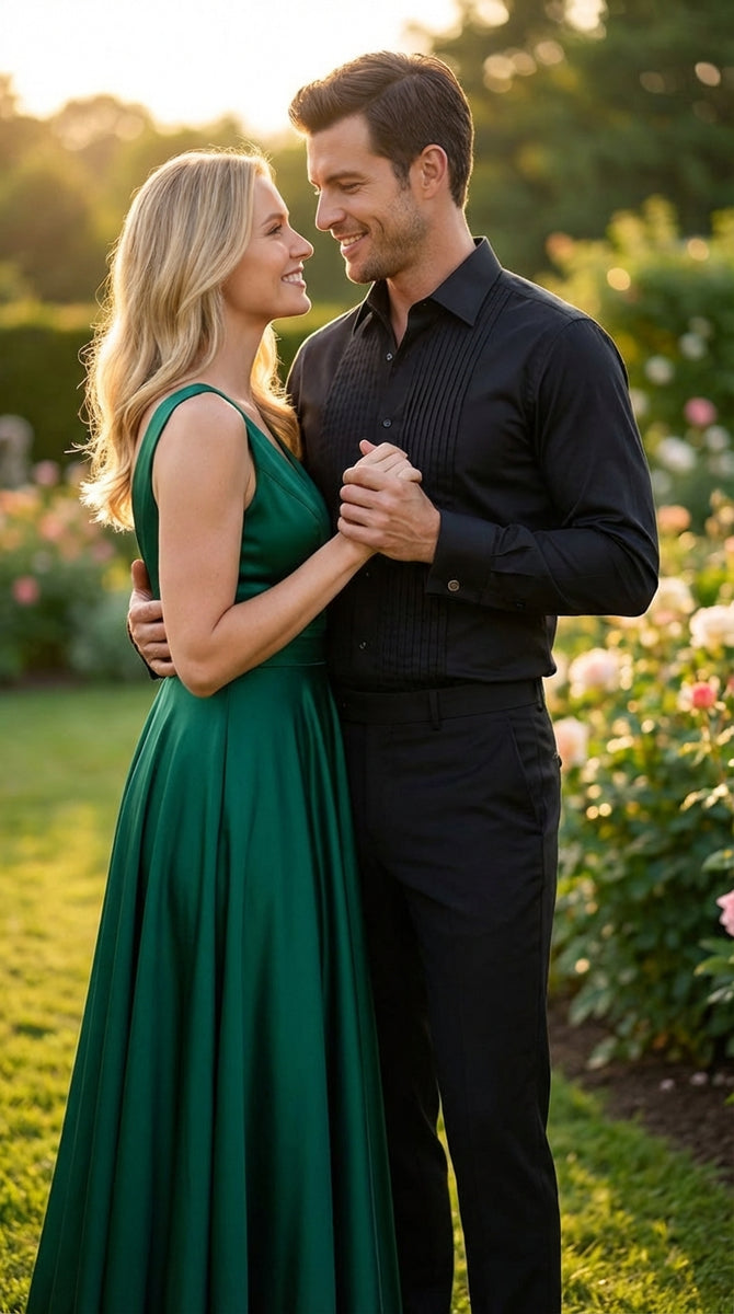 Men’s Black Pleated Tuxedo Dress Shirt | Formal Laydown Collar Button ...