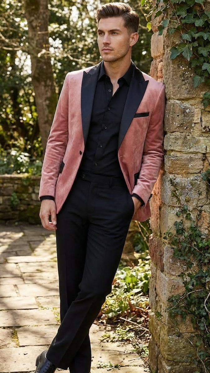 Men’s Dusty Rose Pink Velvet Blazer with Black Satin Lapel | Formal Sp ...