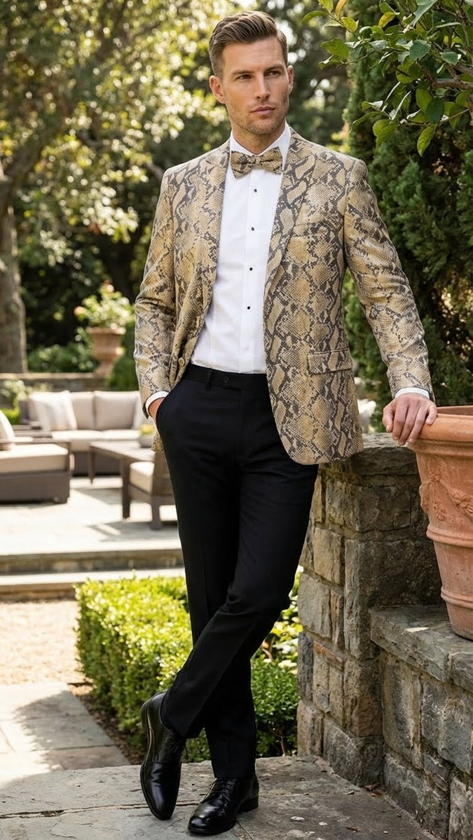 Men’s Beige and Black Snakeskin Print Blazer – Alligator Crocodile ...