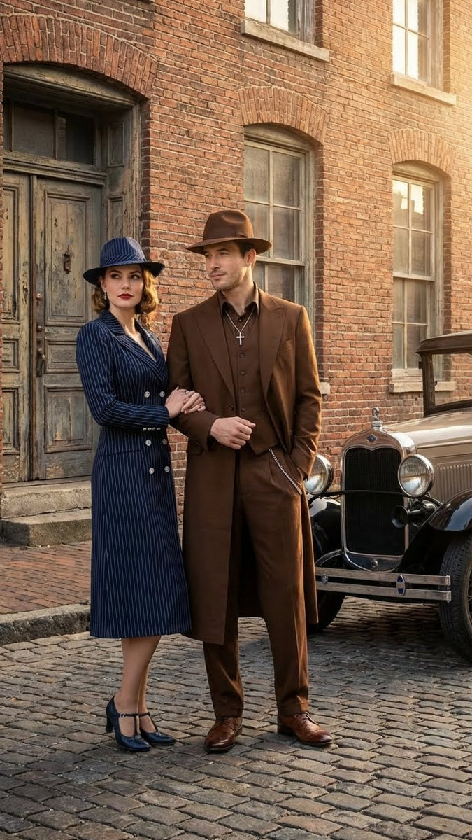 Men’s Brown 1920s Zoot Suit – Long Gangster Mafia Suit Vintage Three-P ...