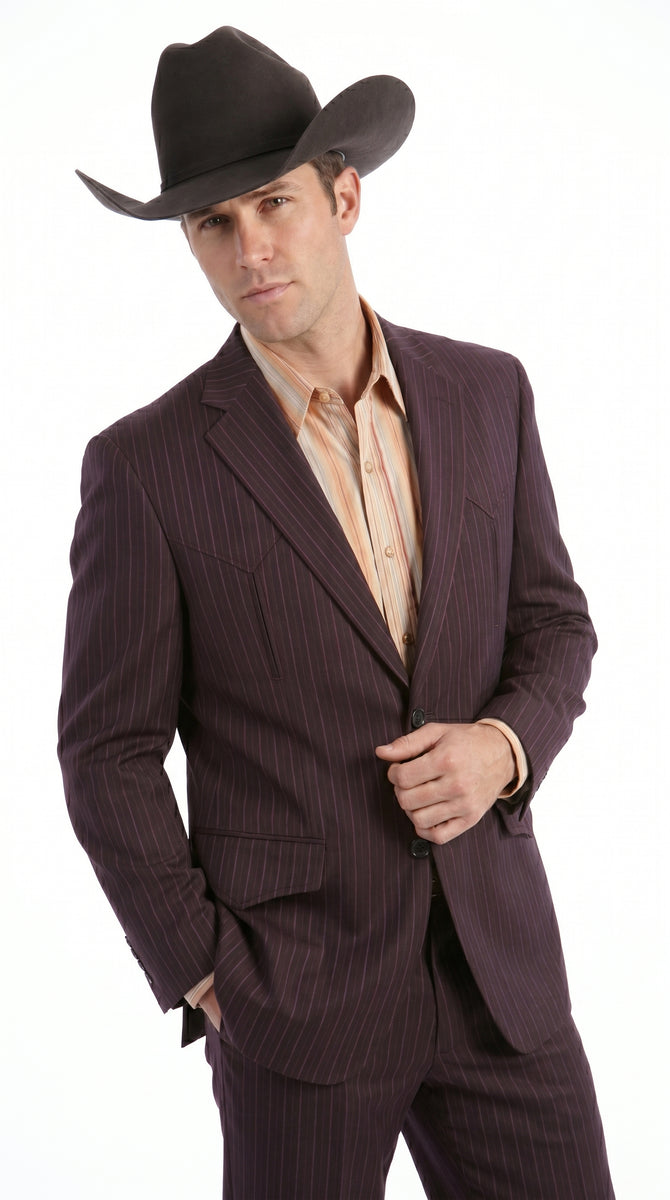 Men’s Brownish Black Pinstripe Western Suit, Cowboy Formal Wedding Ran ...