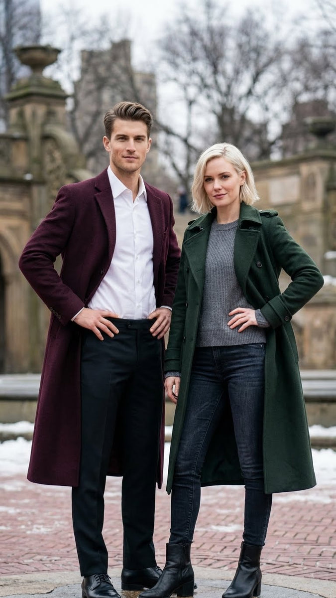 Men’s Burgundy Long Coat – Classic Fit Wool Blend Overcoat - Topcoat F ...