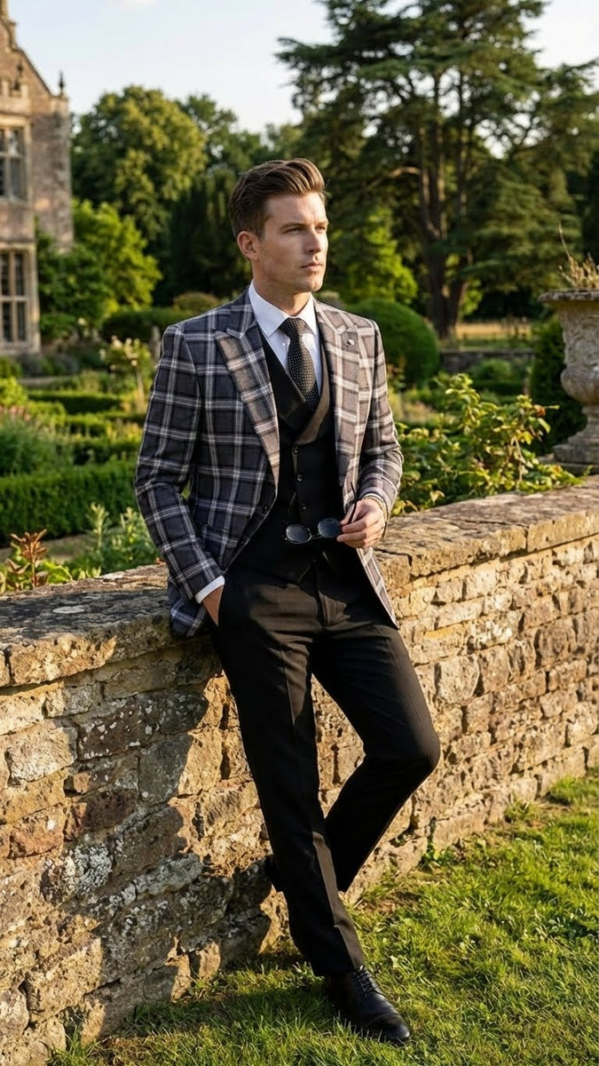 Men’s Big and Tall Charcoal Gray and Black Plaid Blazer – Grey Checker ...