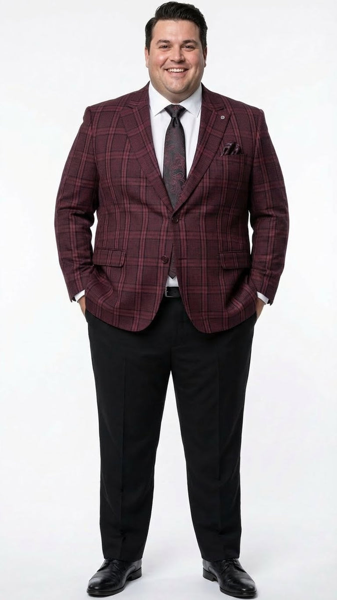 Men’s Burgundy Check Blazer – Windowpane Plaid blazer in Maroon Wine C ...