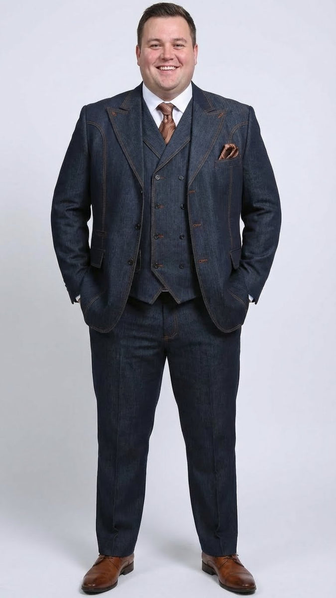 Men’s Dark Denim Blue Fabric Suit – Classic Three Piece Denim Suit for ...