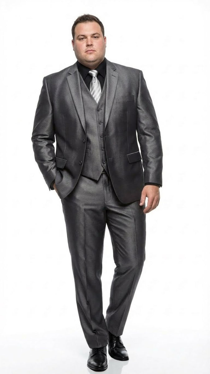 Mens Charcoal Gray Suit With Sheen - | Shiny Texture Fabric Three Piec ...