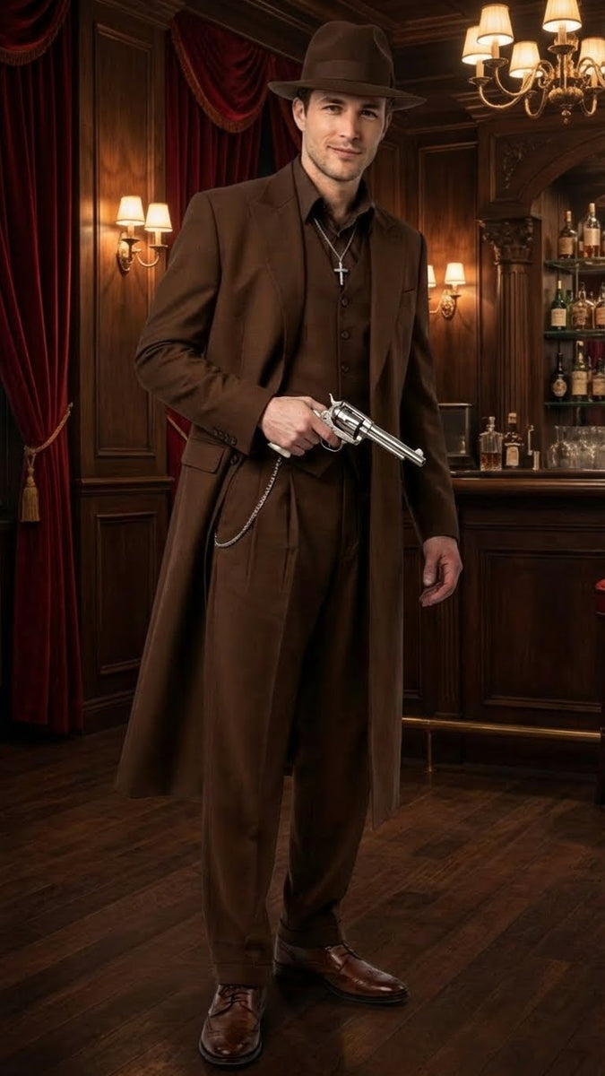 Men’s Brown 1920s Zoot Suit – Long Gangster Mafia Suit Vintage Three-P ...