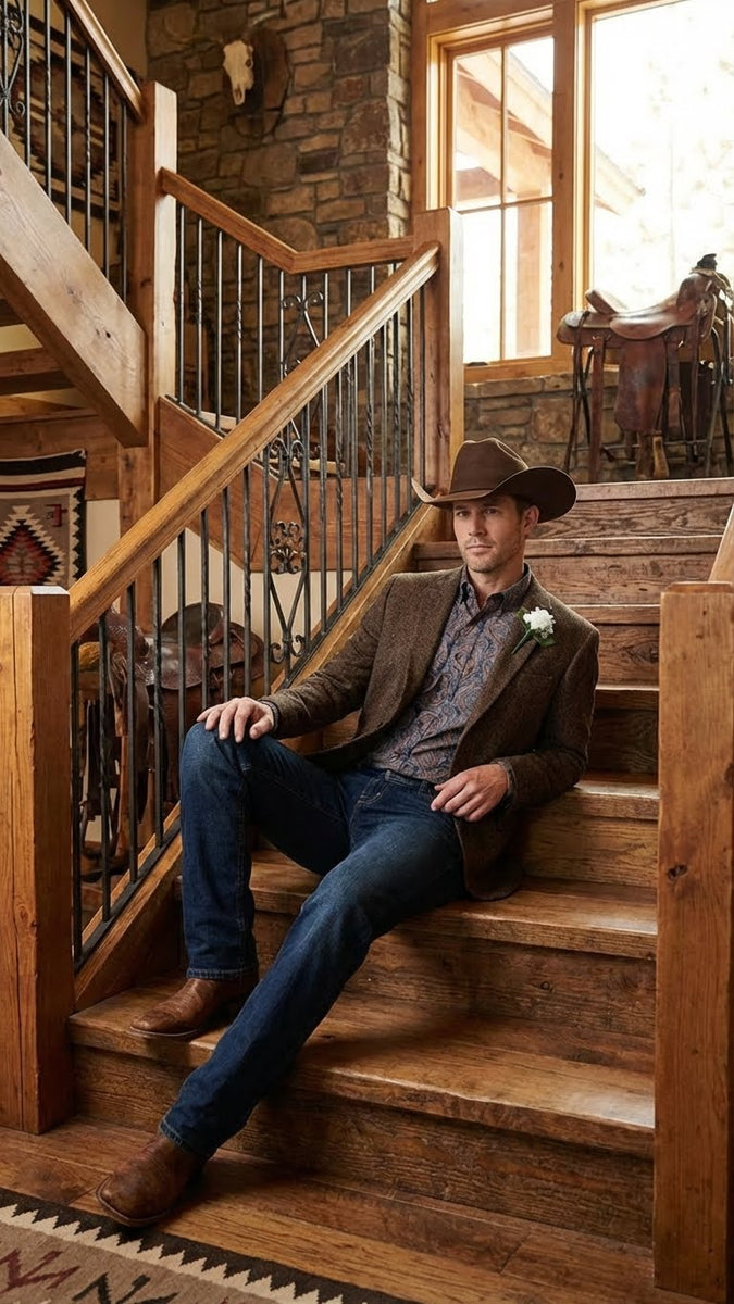 Men’s Brown Western Tweed Herringbone Blazer Jacket – Classic Cowboy S ...