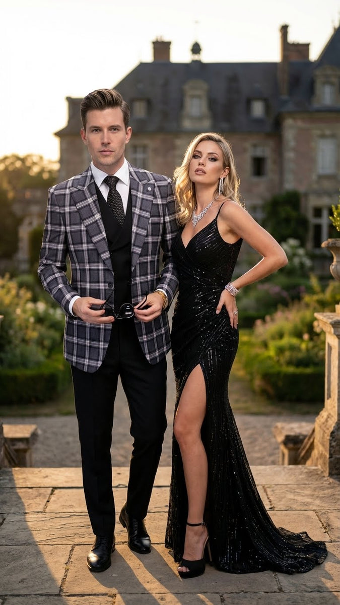 Men’s Big and Tall Charcoal Gray and Black Plaid Blazer – Grey Checker ...