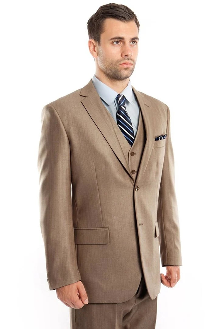Tan Suits For Wedding - Tan Groomsmen Suits - Tan Slim Fit Vested Tuxe ...