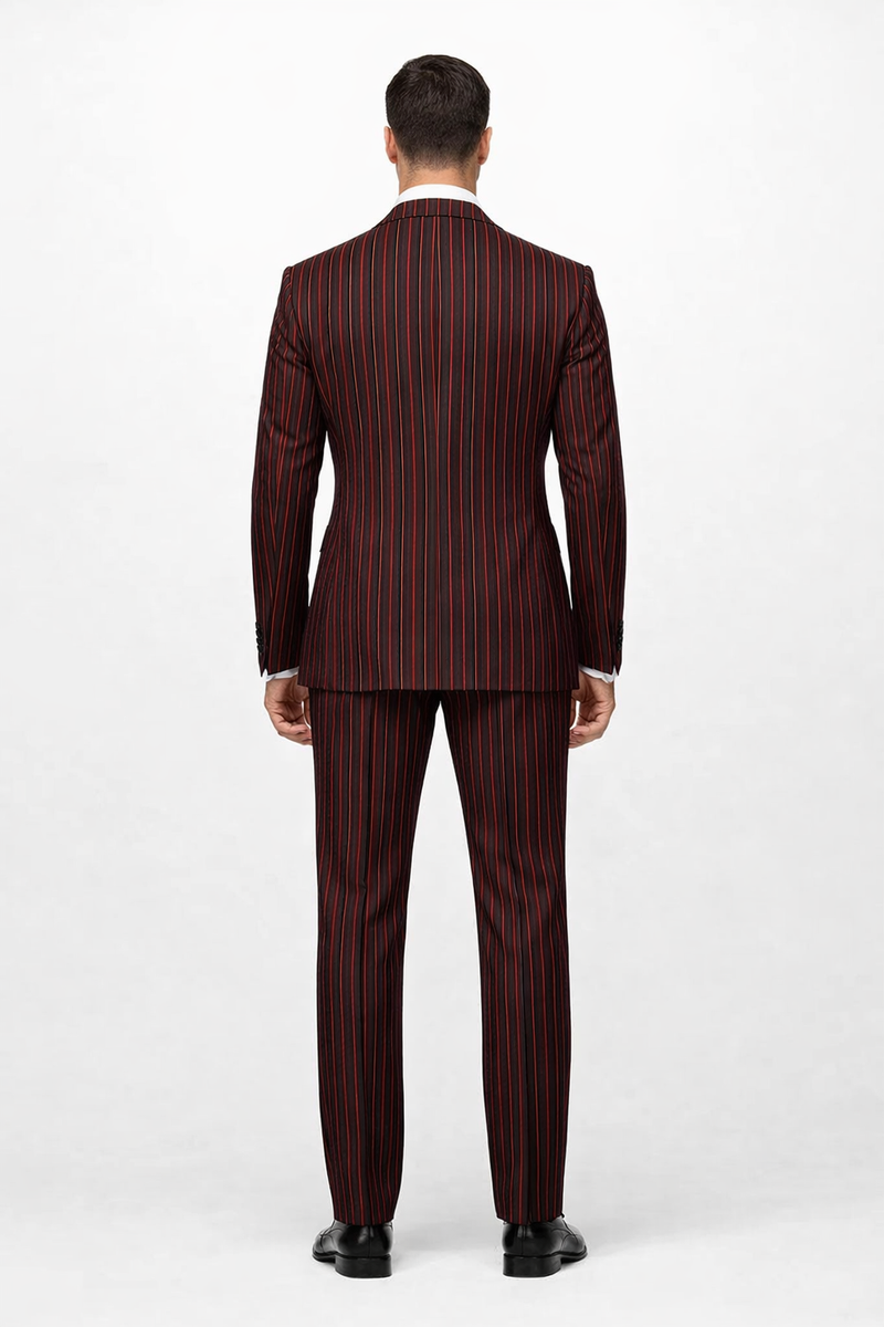 Black and Red Pinstripe Double breasted Suit - 100% Wool Modern Fit Si — USA Men's Outlet