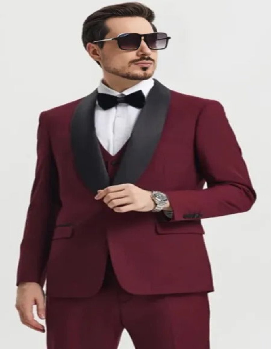 Burgundy Tuxedo - Maroon Burgundy Color - Mens One Button Shawl Lapel ...