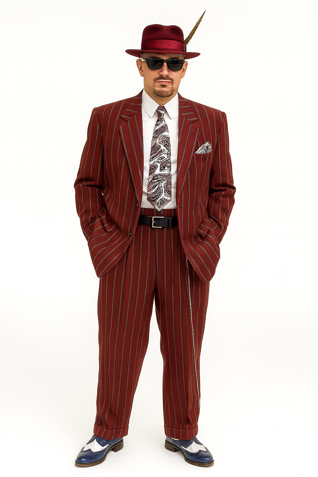 Burgundy Pinstripe Zoot Suit – 3 Piece 1920s/1930s Gangster Outfit (Ja ...