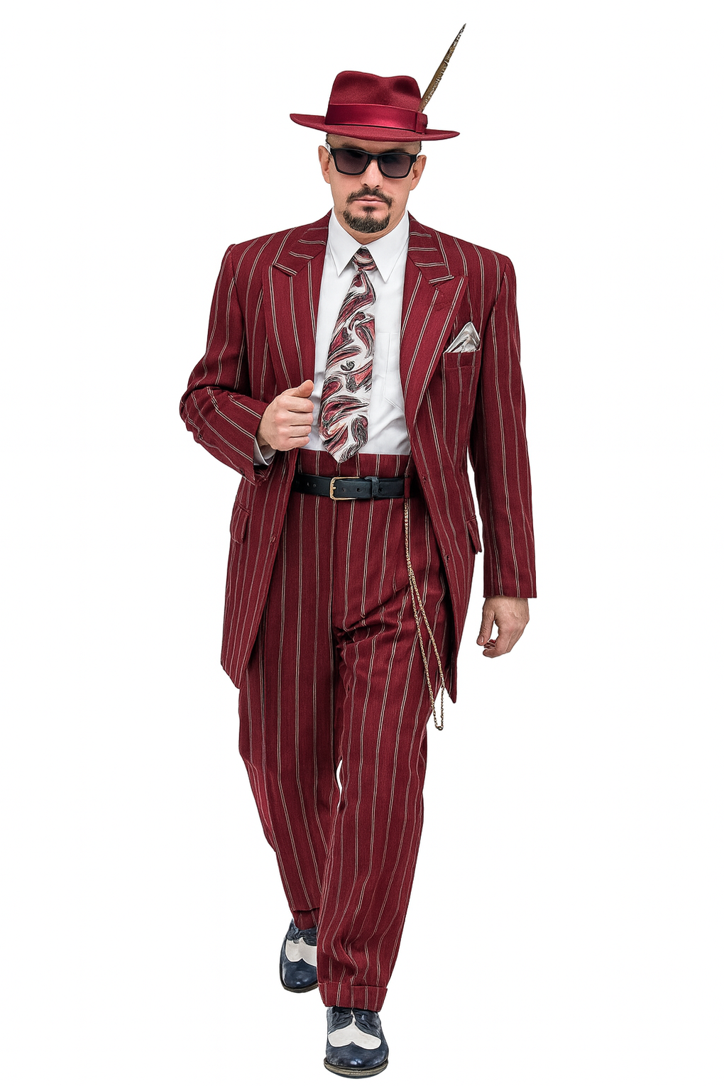 Burgundy Pinstripe Zoot Suit – 3 Piece 1920s/1930s Gangster Outfit (Ja ...