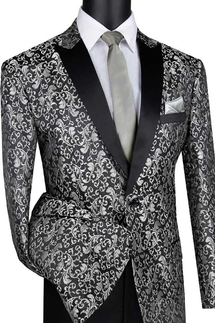 Silver Prom Tuxedo Suit - Silver Wedding Suit - Mens Paisley Embroider ...