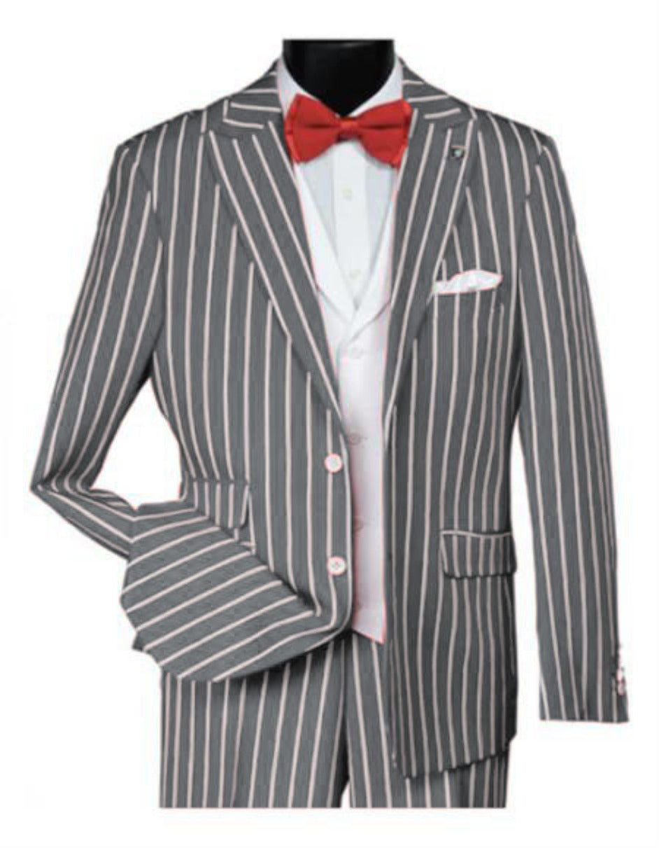 1920s Mens Vested Bold Gangster Pinstripe Suit in Silver — USA Men's Outlet